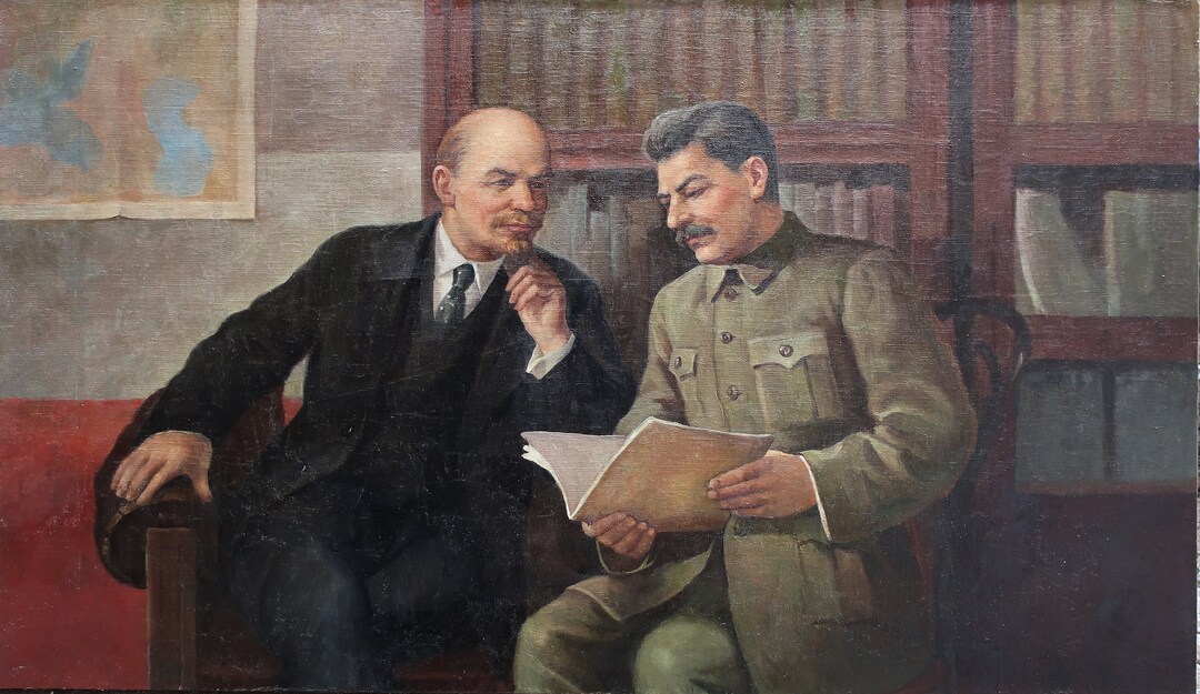 Lenin With Stalin Antique Oil Painting Socialist Realism Soviet Art ...