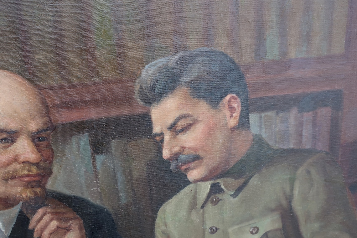 Lenin With Stalin Antique Oil Painting Socialist Realism - Etsy