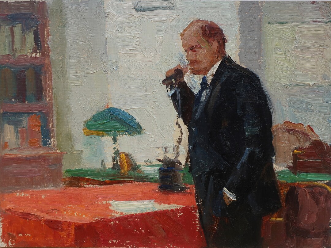 Lenin in His Office. Ukrainian Artist Shurupov K. 21-29 Cm, Oil on ...