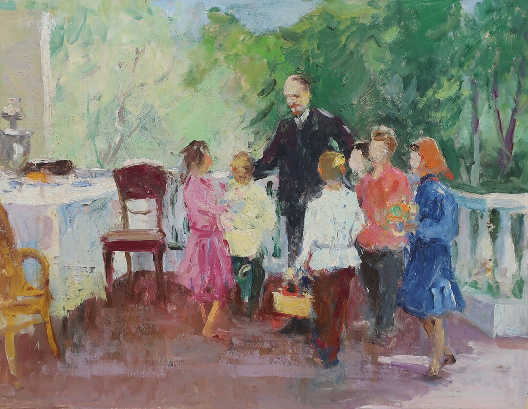 Lenin With Children. Ukrainian Artist Khitrova T. 29-38 Cm, Oil on ...