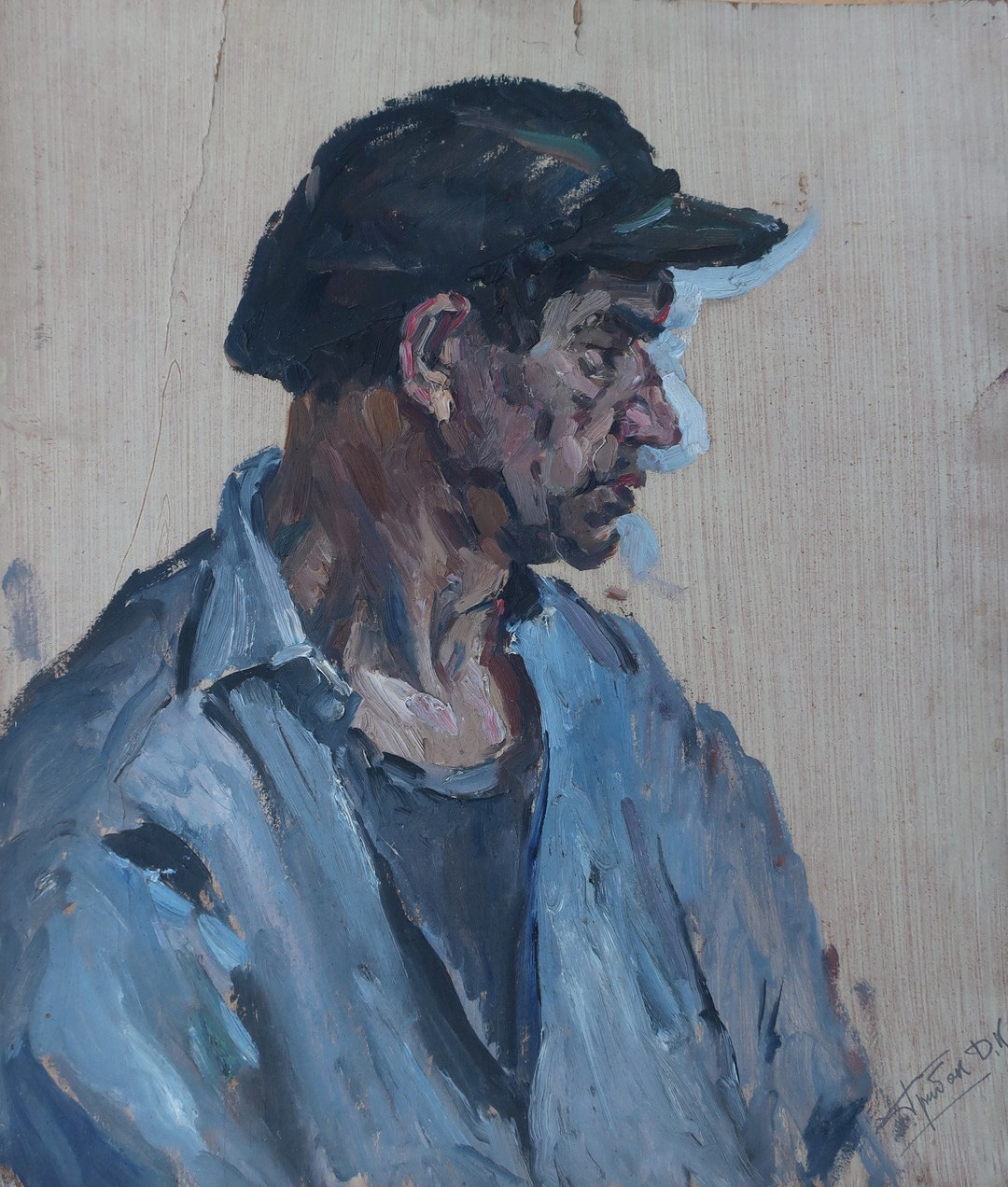 Portrait eines Mannes. Antikes Ölgemälde original Socrealismus Kunst ...