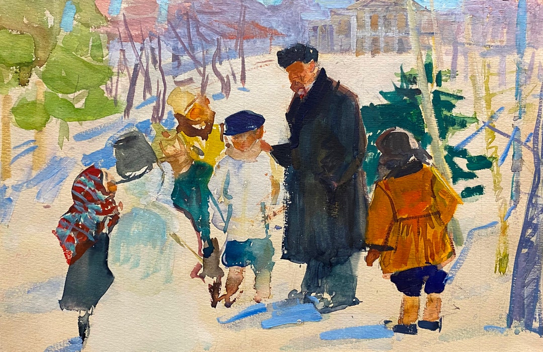 Sketch of Lenin With Children. Oil Painting Original Ukrainian Artist ...
