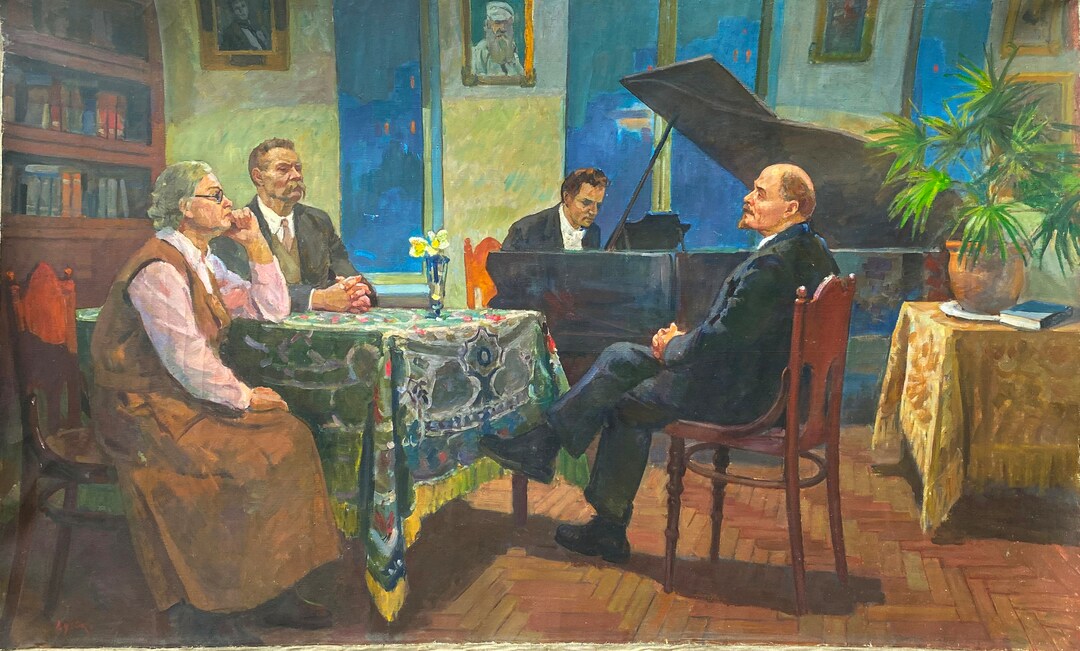 Lenin Listens to Music. Old Oil Painting Original Socialist Realism ...