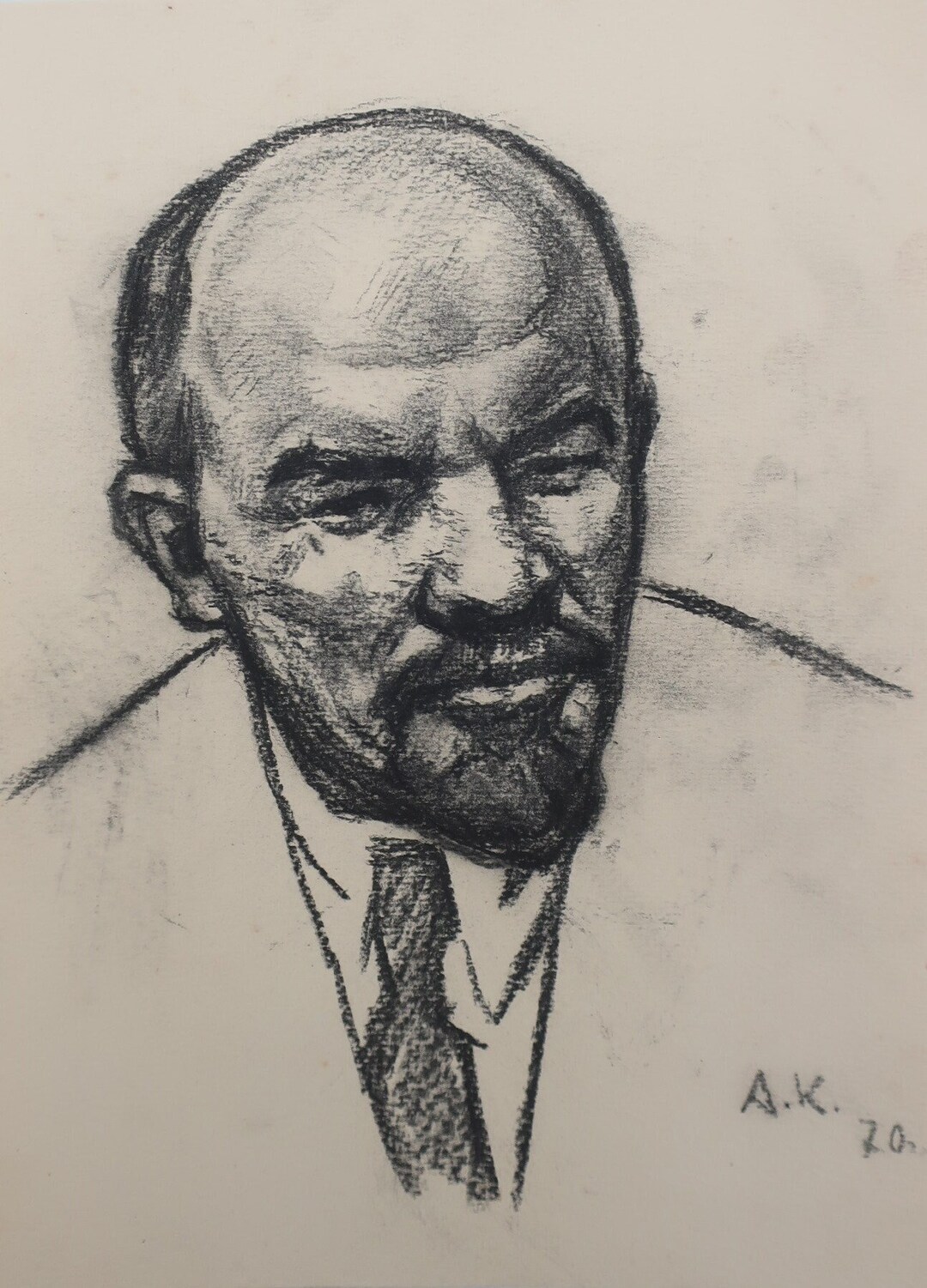 Portrait of Lenin. Drawing by Ukrainian Artist Katz A. 30-21cm Graphics ...
