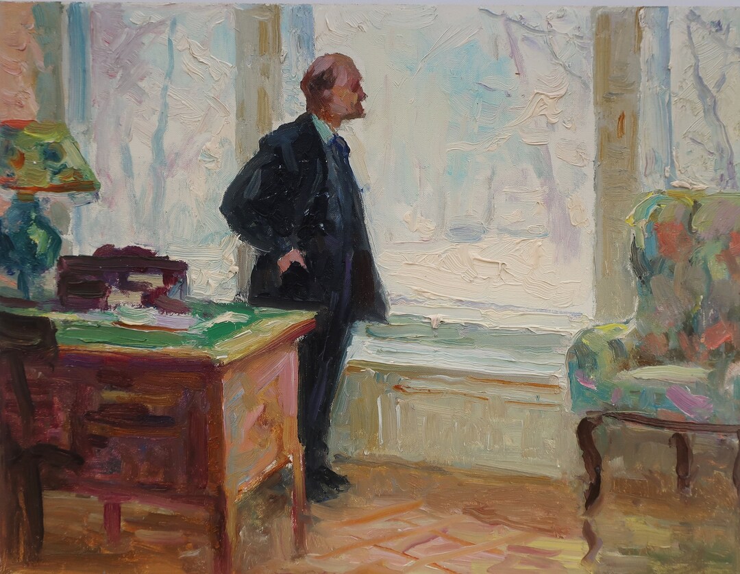 Lenin in His Office. Ukrainian Artist Shurupov K. 25-33 Cm, Oil on ...