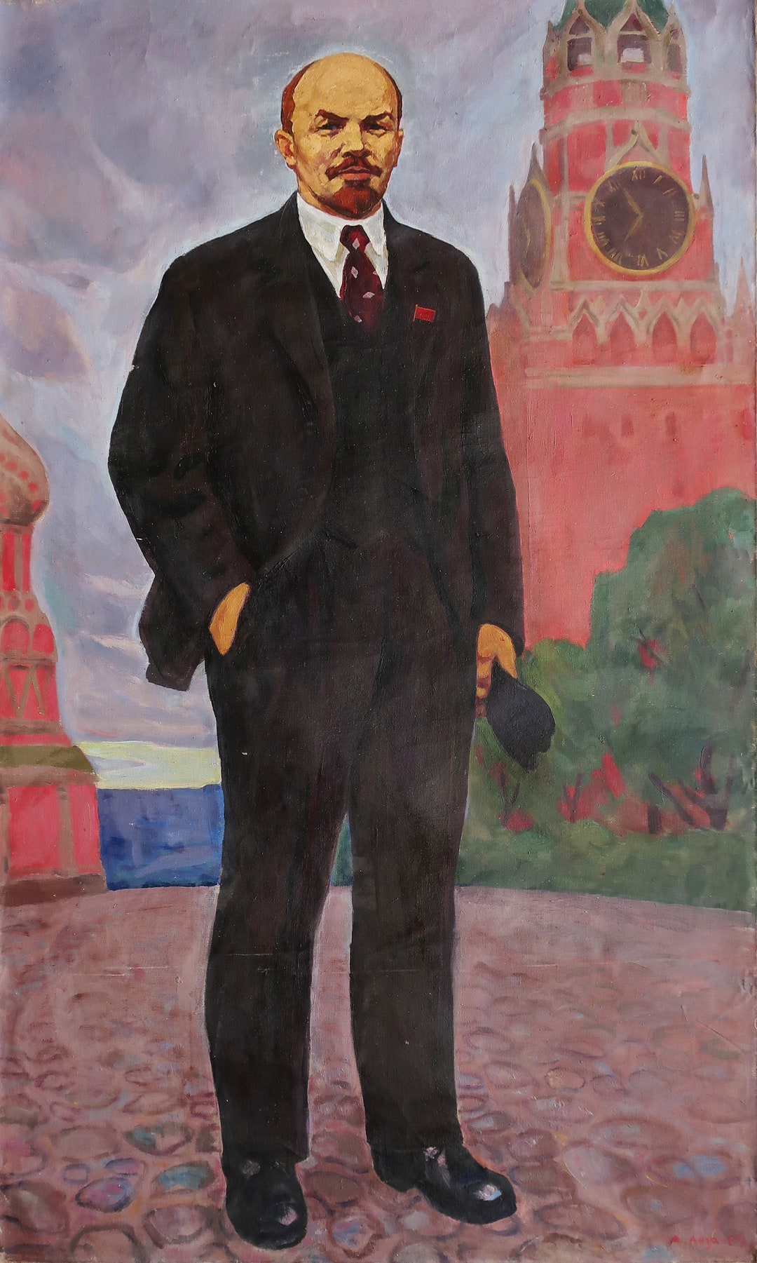 Portrait von V.I. Leninen antikes Ölgemälde original sozialistischer ...