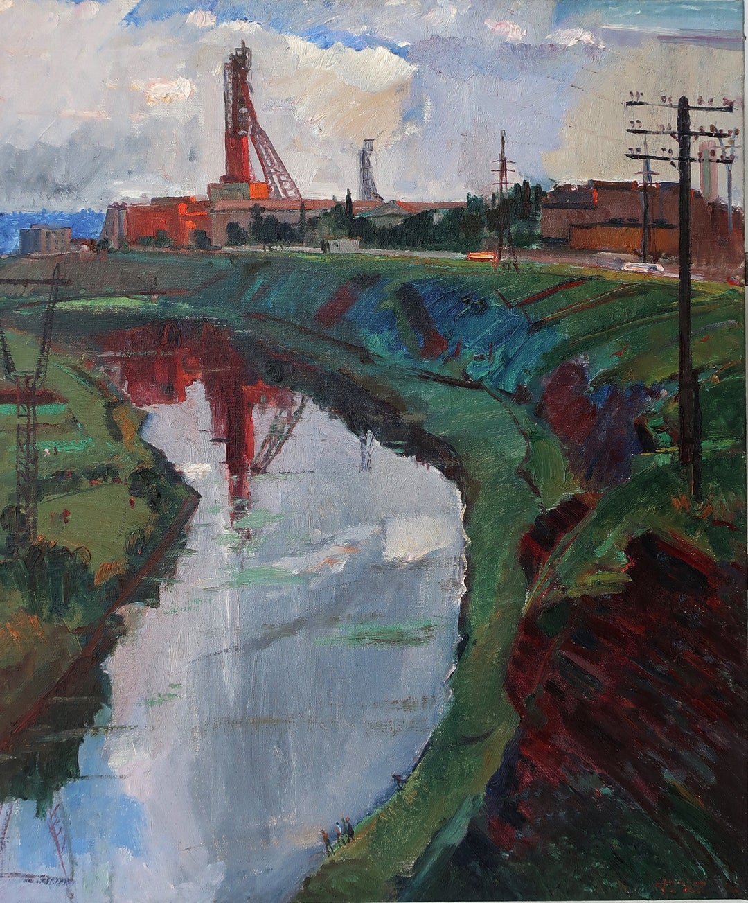 Over the Saksaganu River. Antique Oil Painting Original of Socrealism ...
