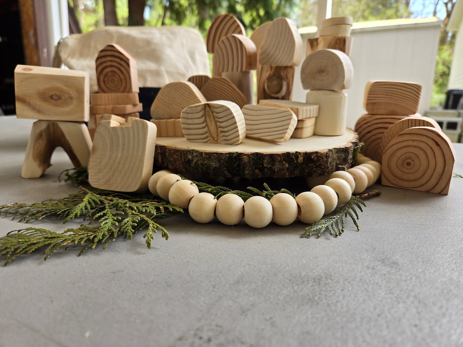 30 Natural Tree Blocks, Montessori Style Wooden Toy for Kids, Wooden ...
