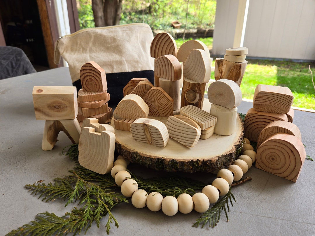 30 Natural Tree Blocks, Montessori Style Wooden Toy for Kids, Wooden ...