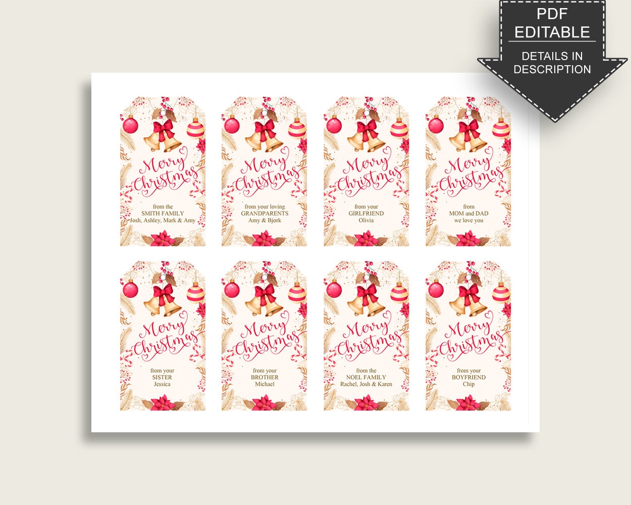 Editable Christmas Gift Tags Printable Christmas Tags Merry - Etsy