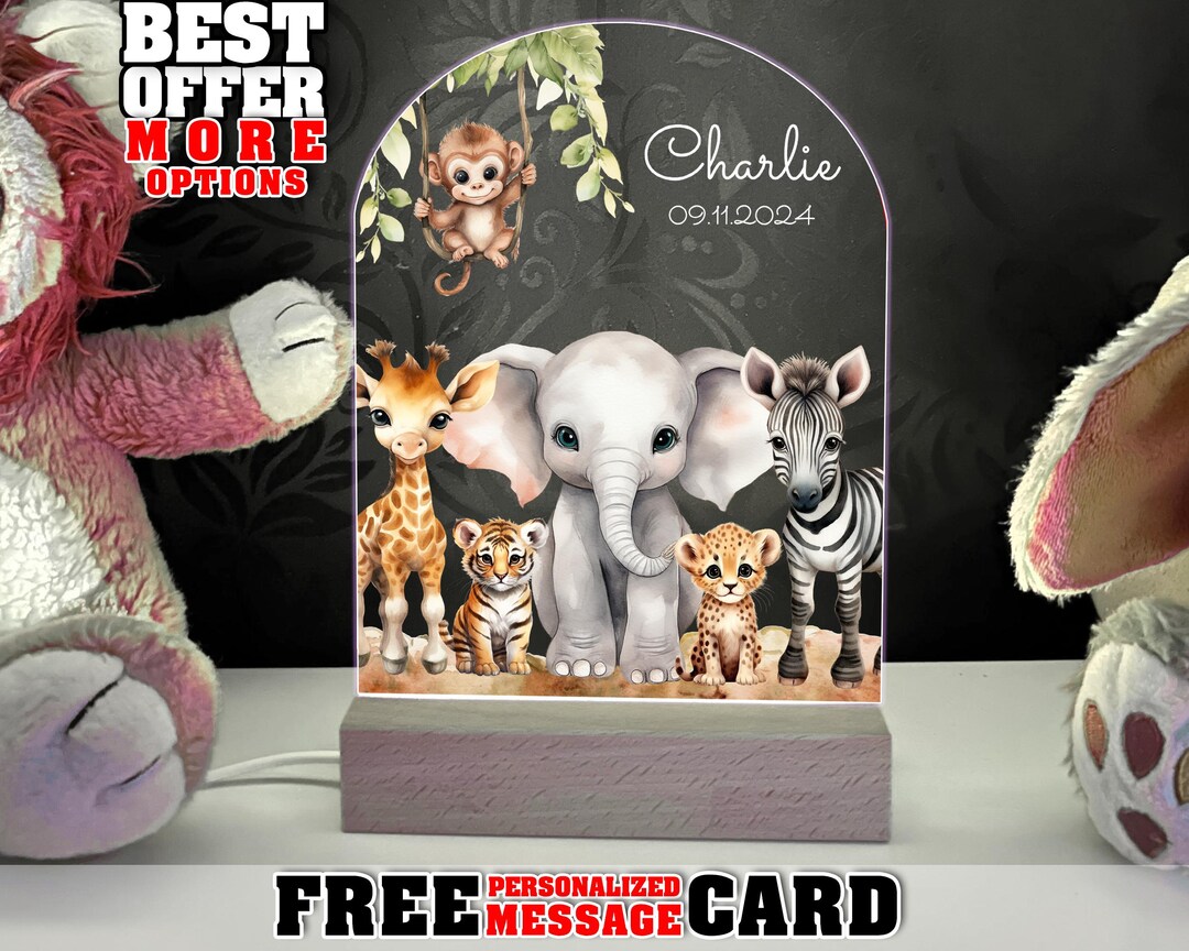 Personalized Safari Animals Night Lamp: Custom Nursery Decor - Etsy UK