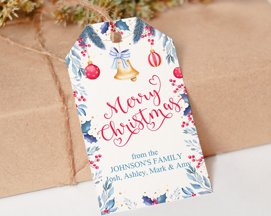 Printable Christmas Tags, Custom Merry Christmas Tags, Personalized ...