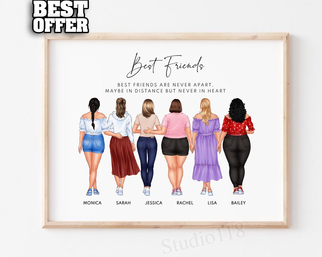Personalized Best Friends Portrait, Custom Best Friends Print, Besties ...