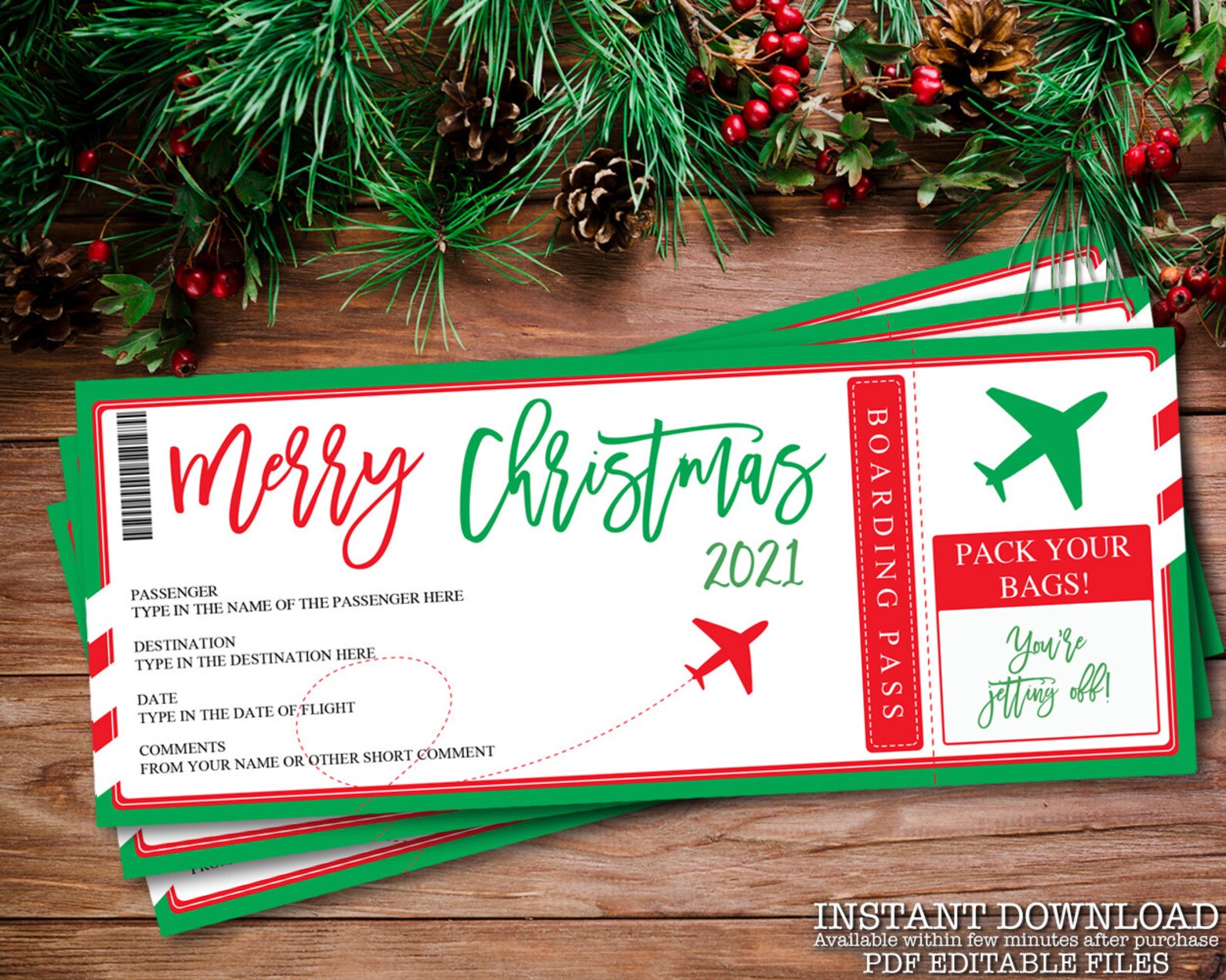Fake Plane Ticket, Surprise Boarding Pass, Christmas Surprise Ticket ...