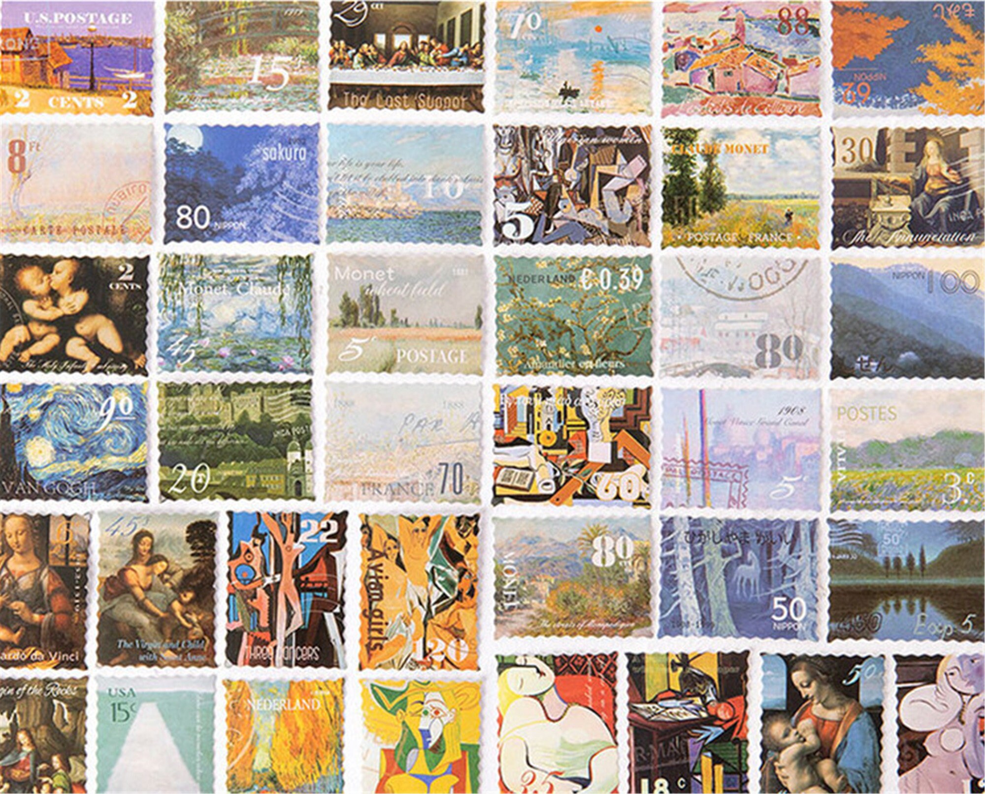 46 PCS Stamp Stickers Famous Painting Stickers Pretty | Etsy