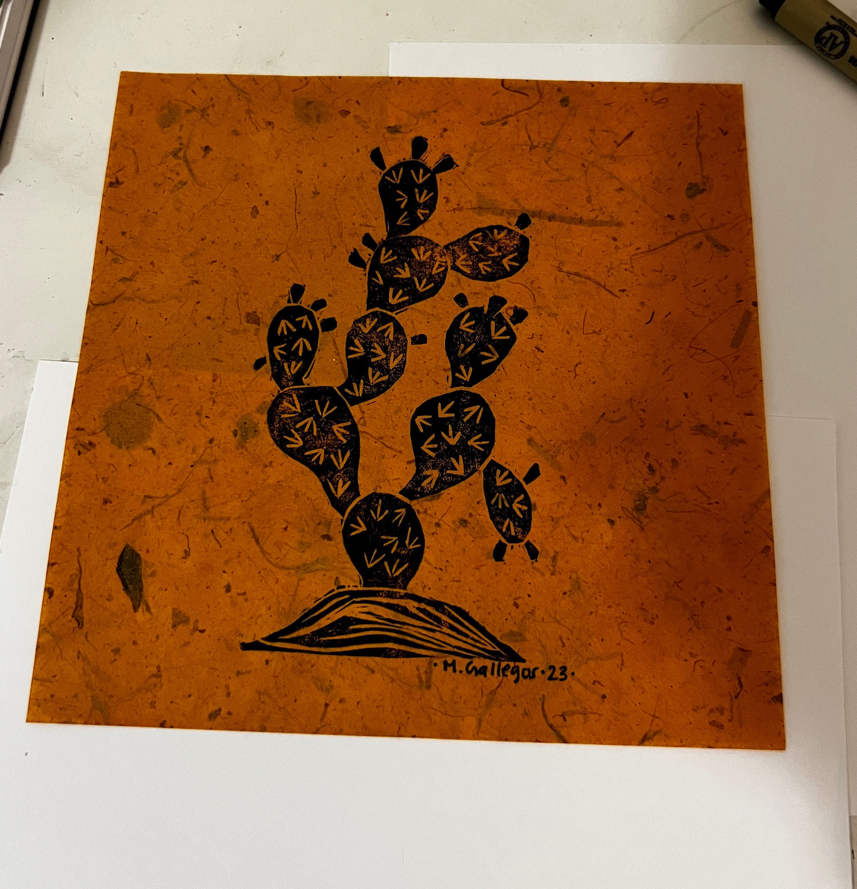 Nopalito 6x6 Original Linocut Print Latina Art - Etsy