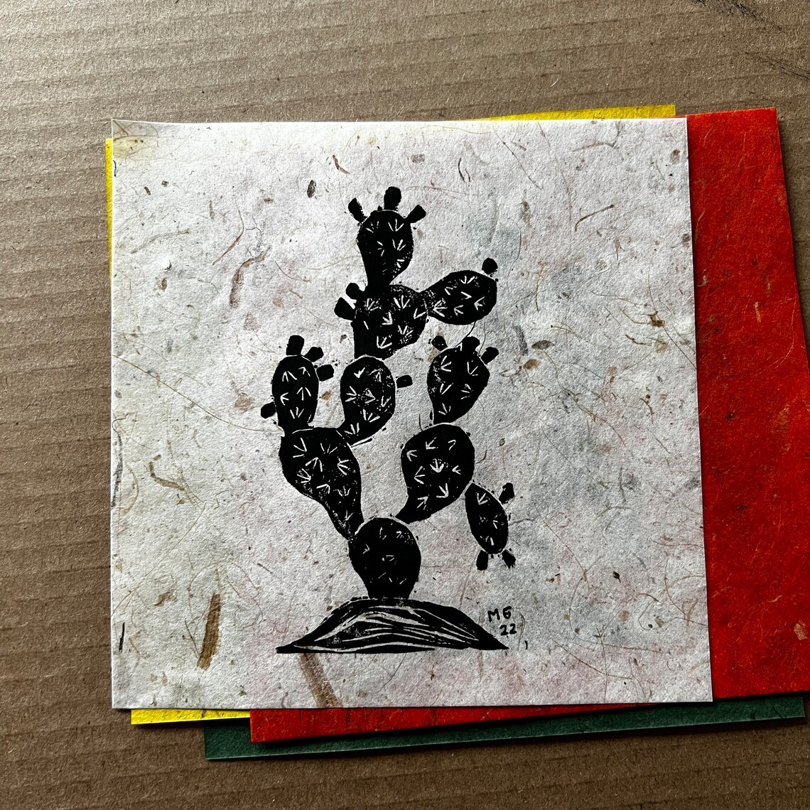 Nopalito 6x6 Original Linocut Print Latina Art - Etsy