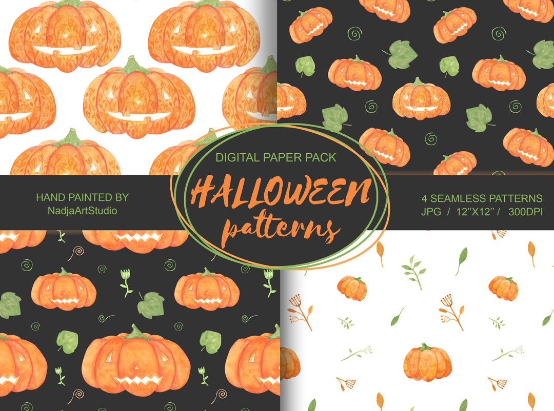Halloween Digital Paper Pack Watercolor Pumpkin Instant - Etsy