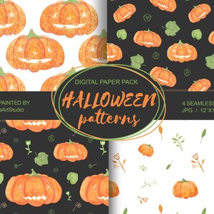 Halloween Digital Paper Pack Watercolor Pumpkin Instant - Etsy