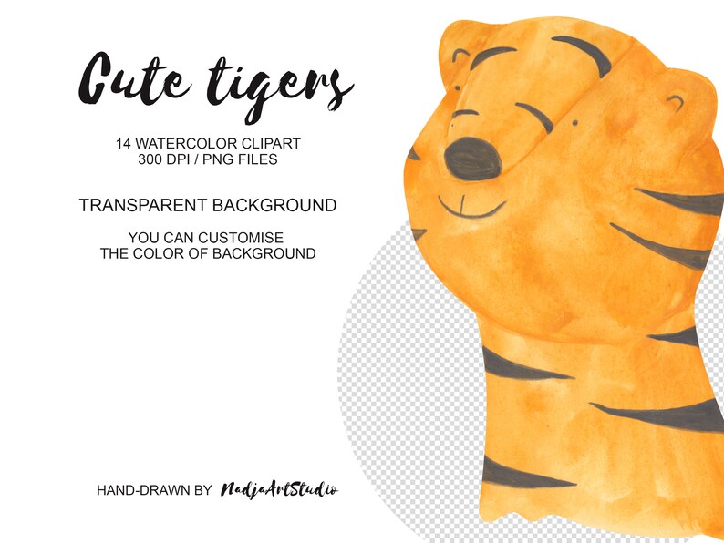 Tiger Png Watercolor Tiger Clipart Instant Download Cute - Etsy