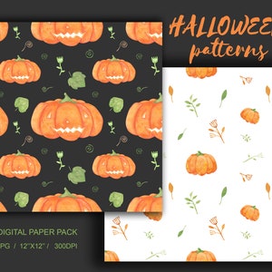 Halloween Digital Paper Pack Watercolor Pumpkin Instant - Etsy