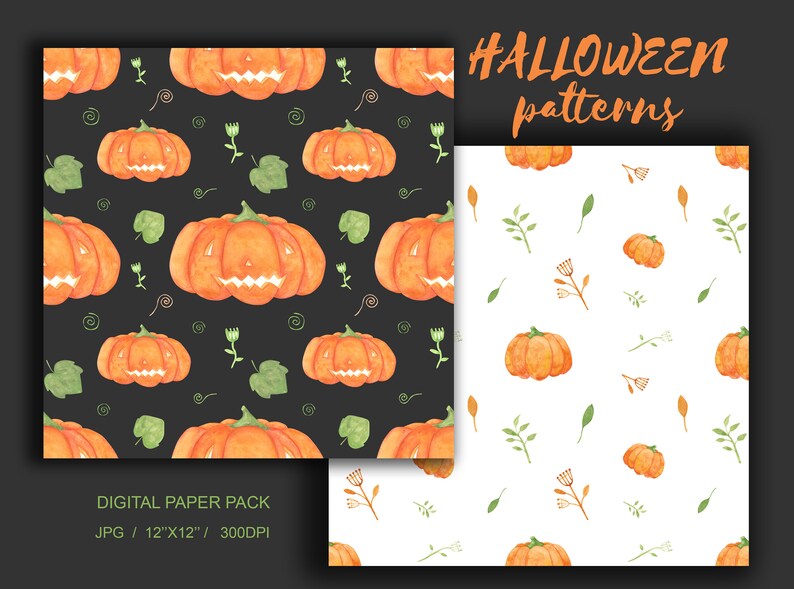 Halloween Digital Paper Pack Watercolor Pumpkin Instant - Etsy