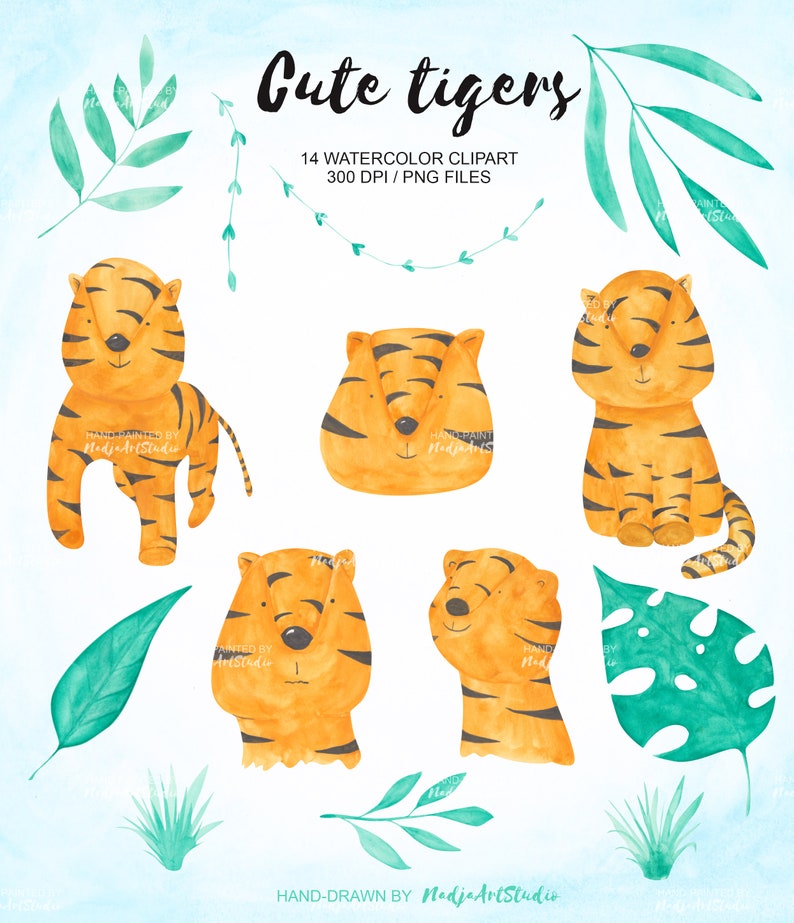 Tiger Png Watercolor Tiger Clipart Instant Download Cute - Etsy