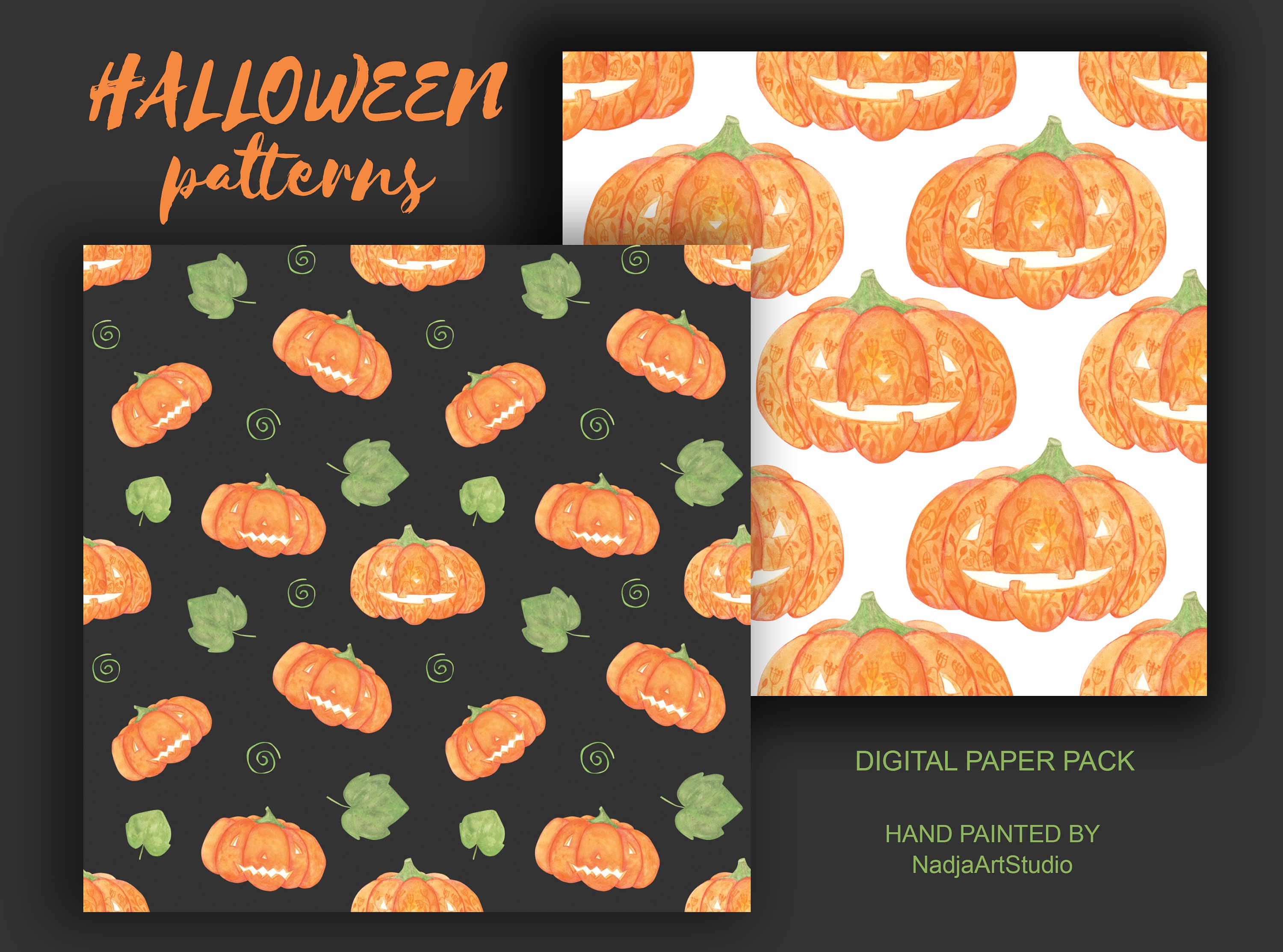 Halloween Digital Paper Pack Watercolor Pumpkin Instant - Etsy