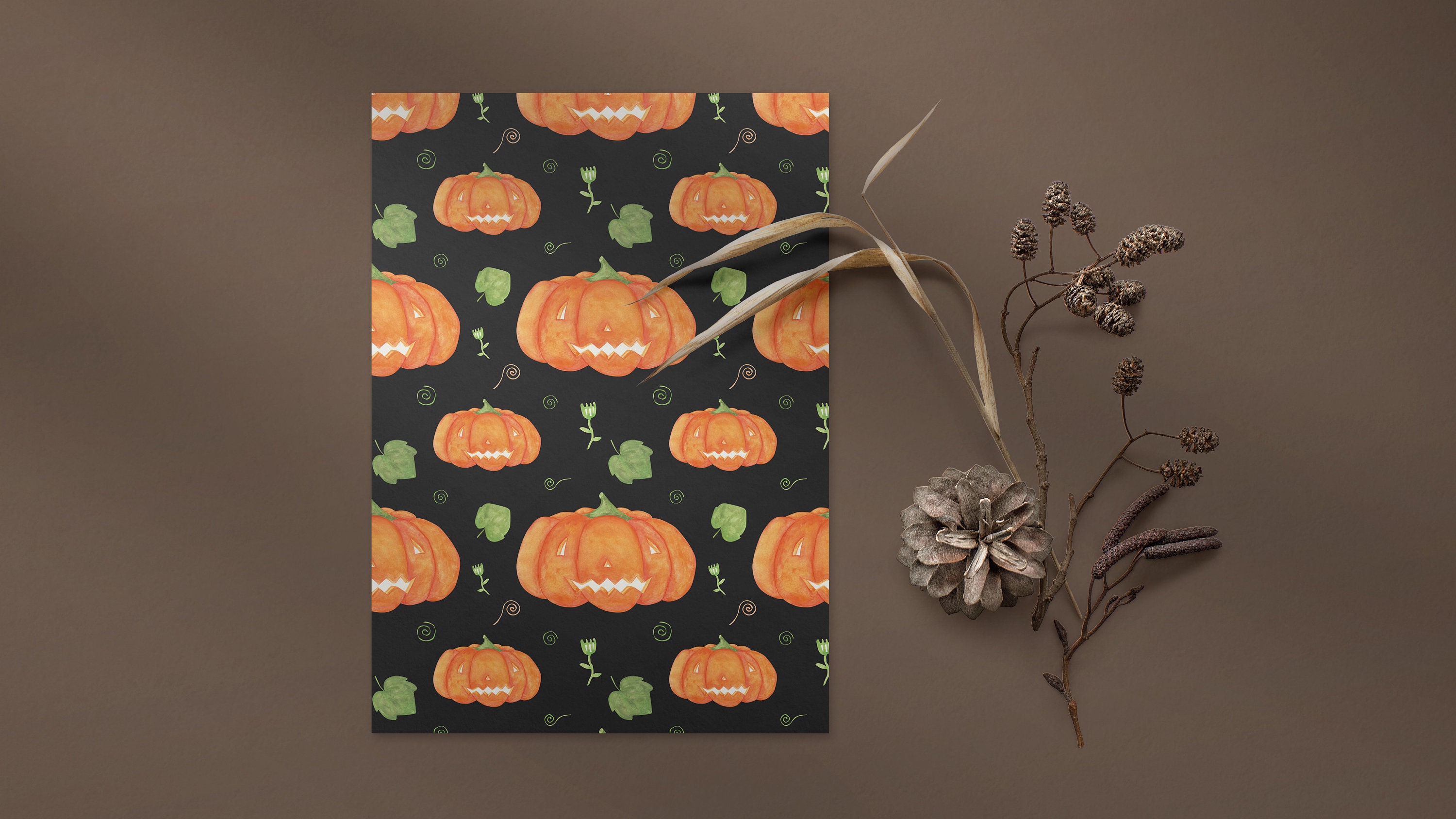 Halloween Digital Paper Pack Watercolor Pumpkin Instant - Etsy