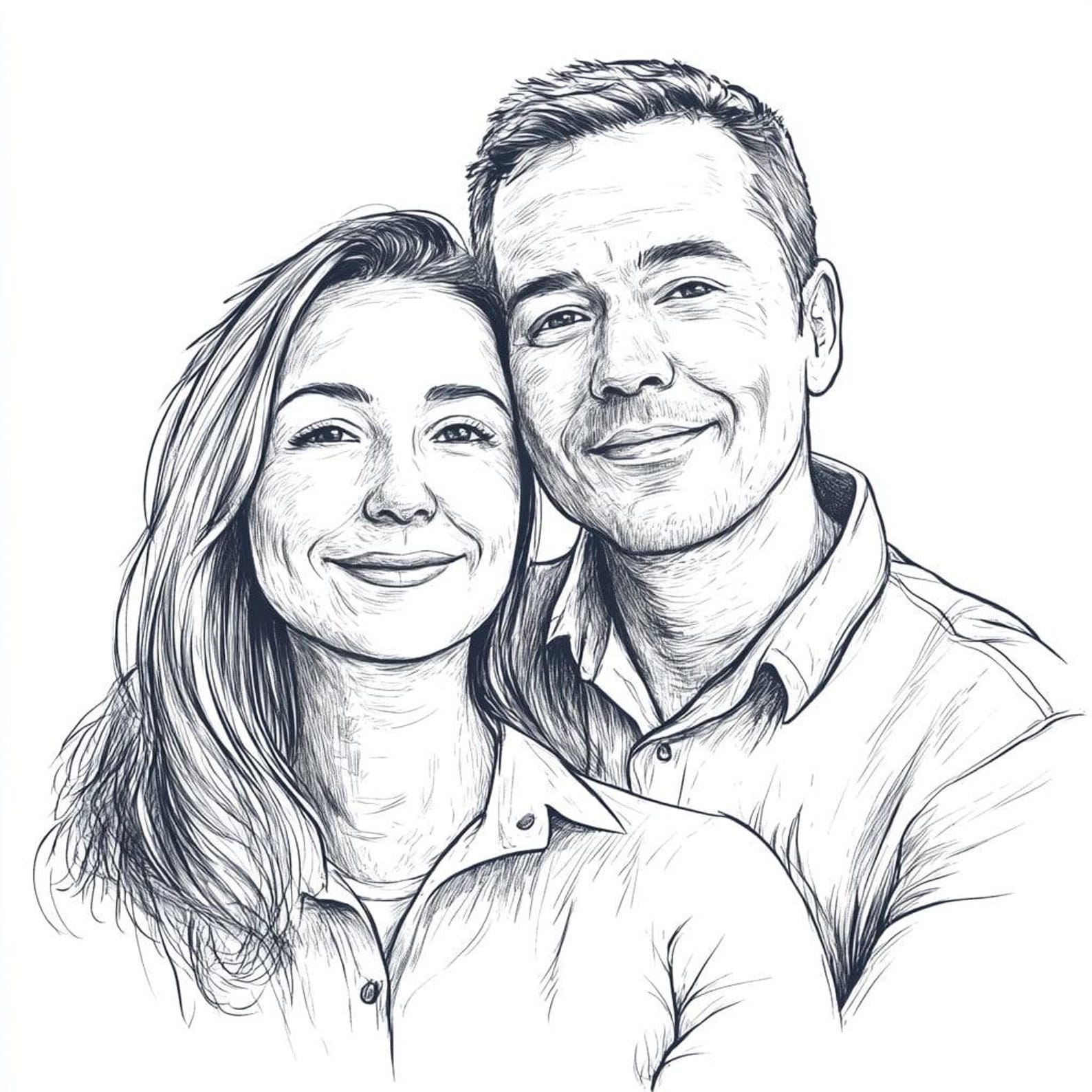 Personalized Line Illustration Portrait, Couple Line Portrait, Custom ...