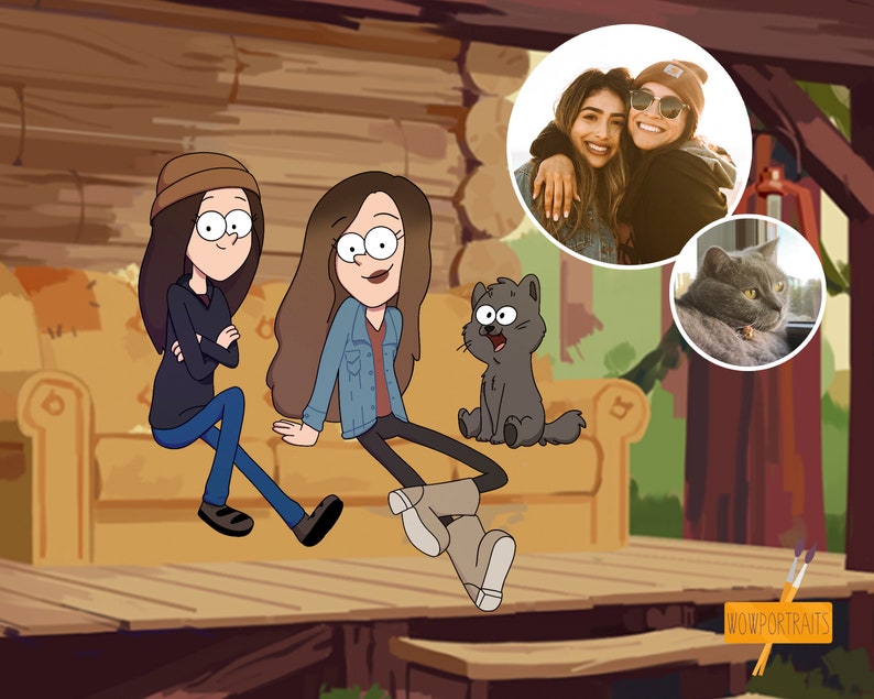 Best Friend Portrait, Custom Painted Cartoon Character, Custom Drawn ...