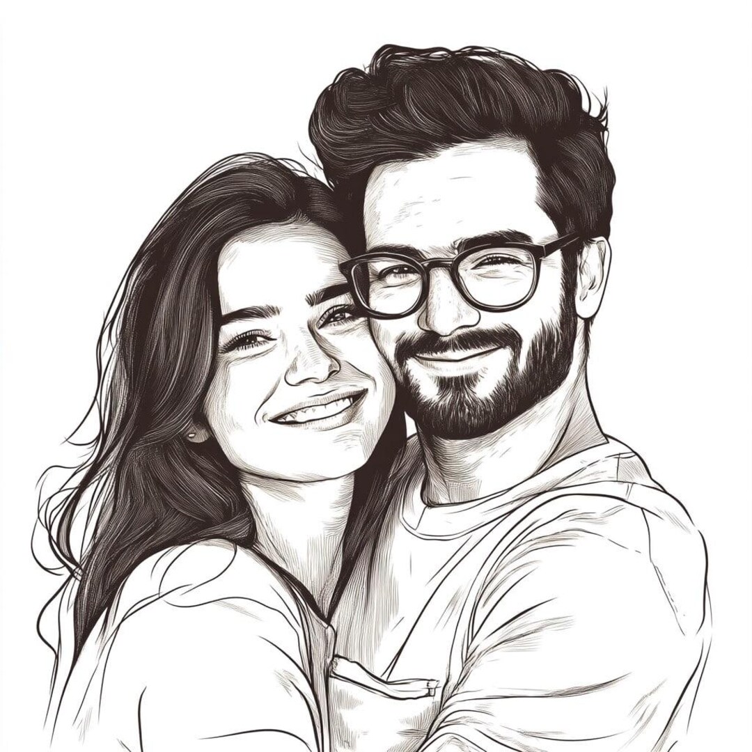 Customizable Couple Line Portrait, Perfect Engagement Gift for Love ...