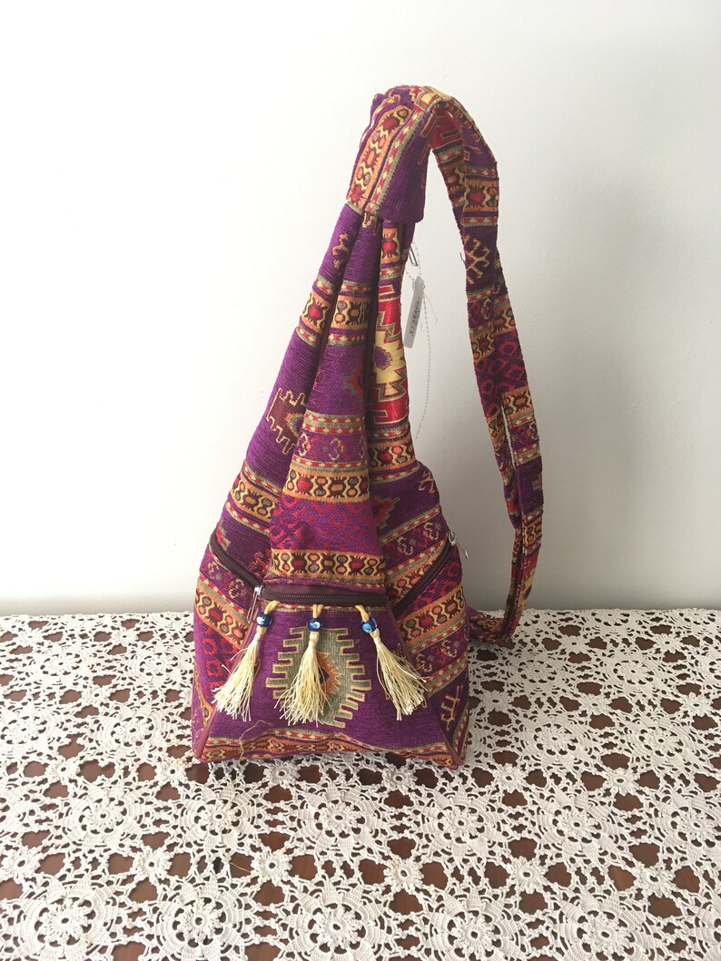 Kilim Fabric Backpack: Pear-shaped Turkish Bag With Tassels - Etsy