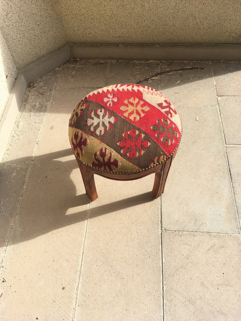 Round Stool, Handmade Stool, kilim Stool, Solid Wood Stool, Authentic ...