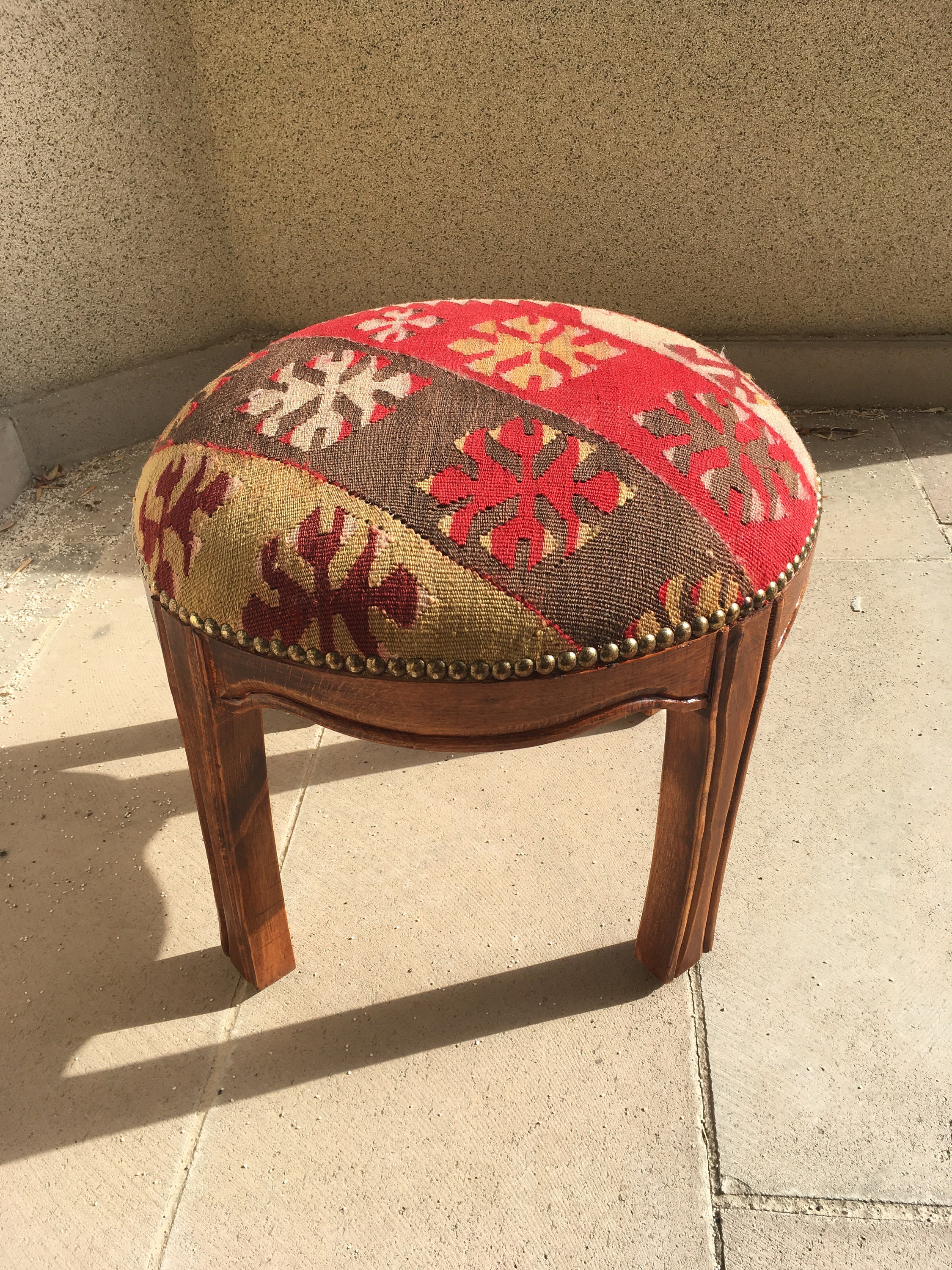 Round Stool, Handmade Stool, kilim Stool, Solid Wood Stool, Authentic ...