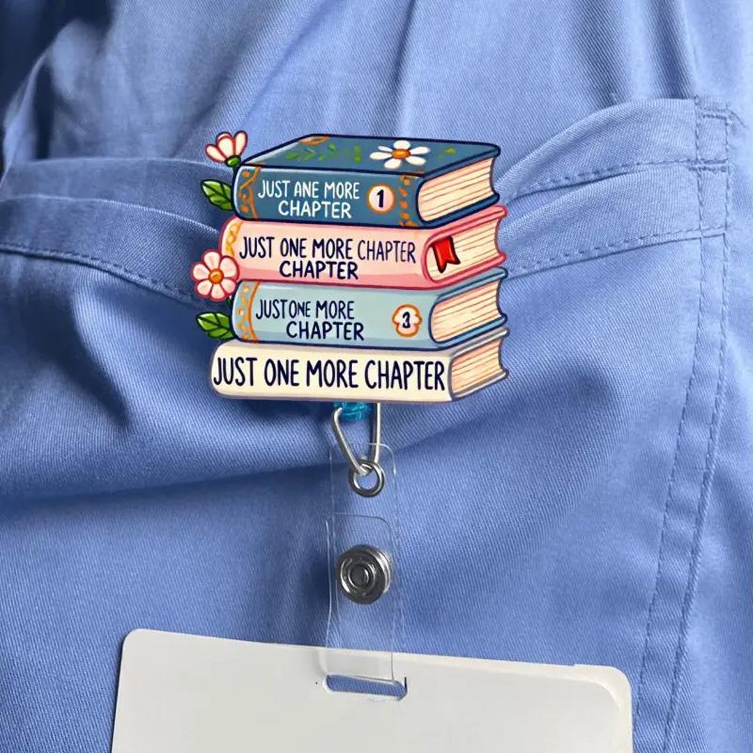 Just One More Chapter Book Stack Girly Floral Librarian Teacher Reading ...