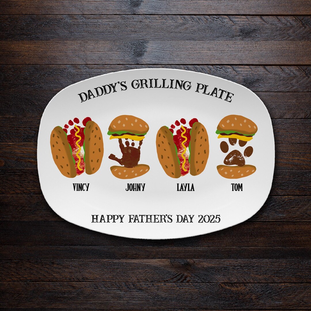 Custom Handprint Grilling Plate for Dad, Personalized Father's Day Gift ...
