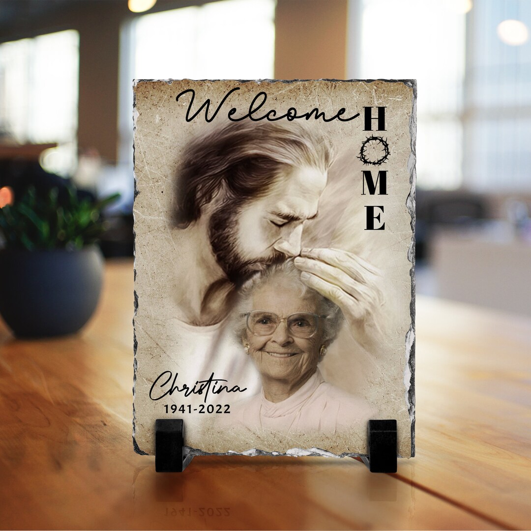 Personalized Christian Memorial Gift - Welcome Home Jesus Slate Plaque ...