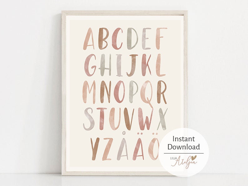 Swedish Alphabet Poster Nursery Print ABCD Wall Poster - Etsy