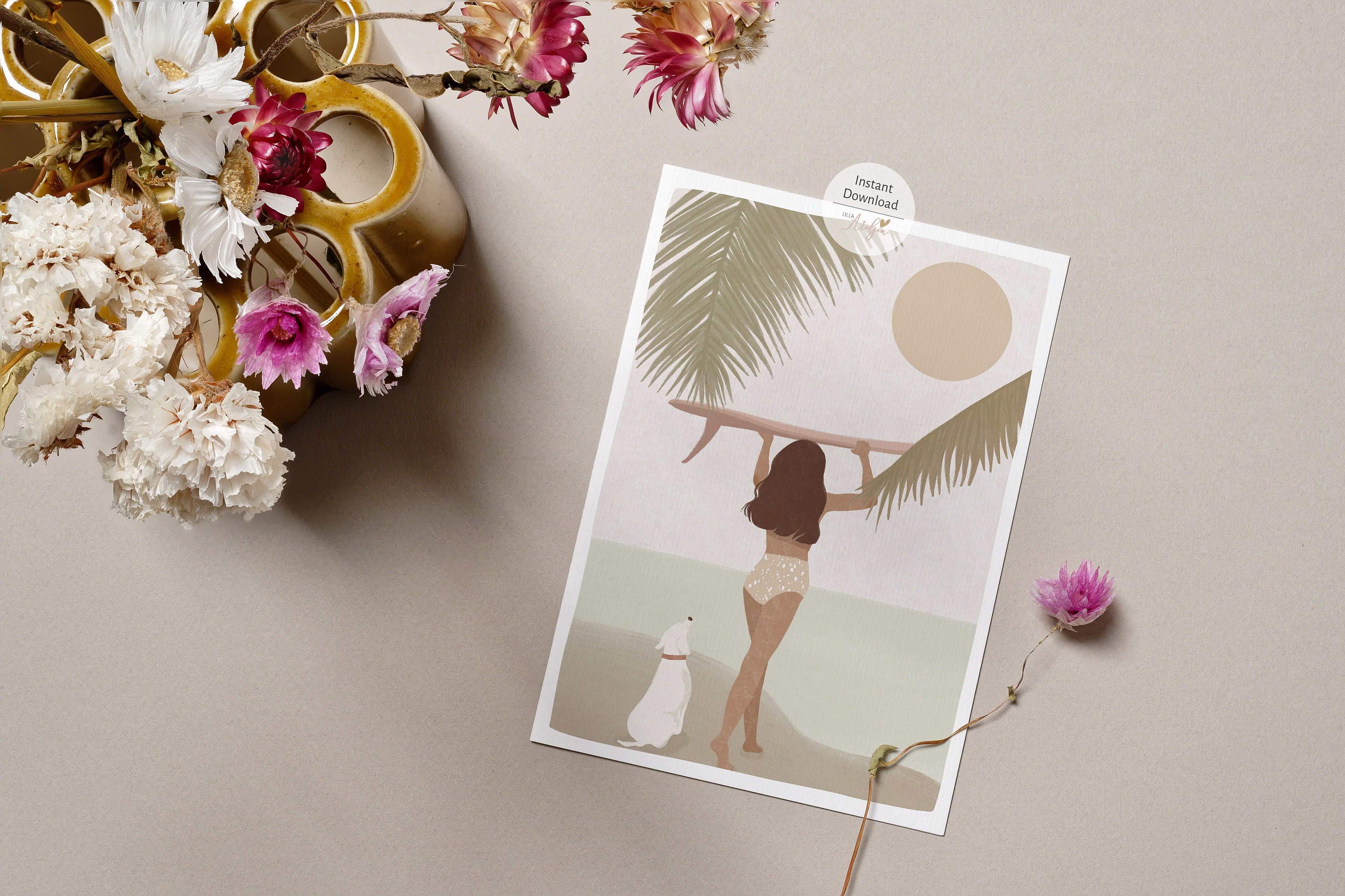 Surf Girl Print Beach Print Boho Wall Art Boho Phone | Etsy