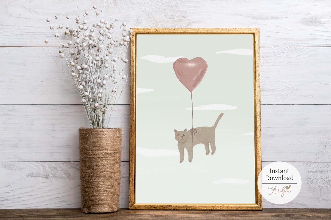 Flying Cat Wall Art | Cat Poster | Cat Wall Art | Art Deco | Wall Decor ...