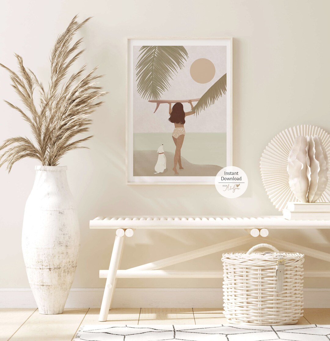 Surf Girl Print | Beach Print | Boho Wall Art | Boho Phone Wallpaper ...
