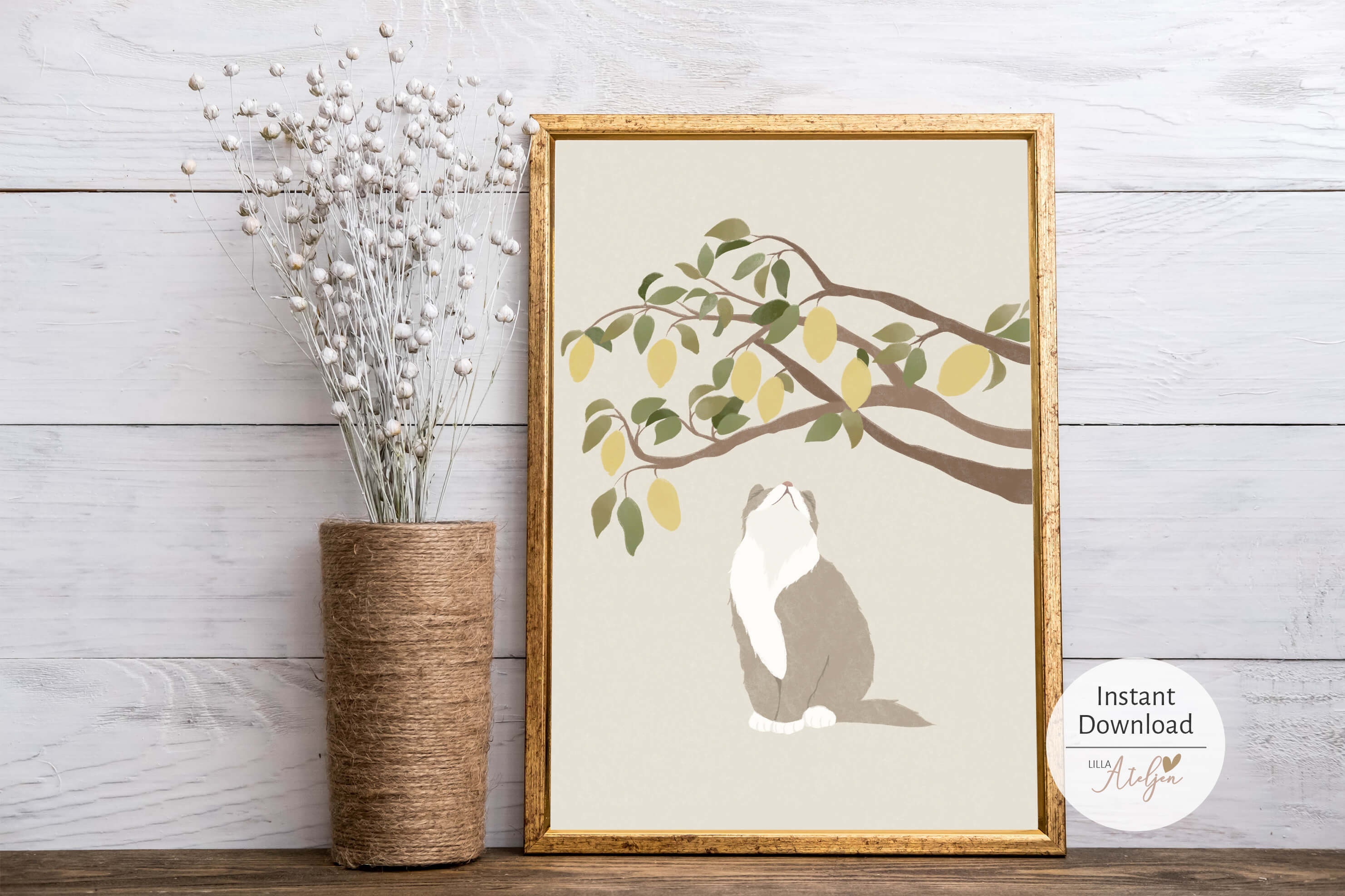 Lemon Cat Wall Art Printable Wall Art Cat Poster Lemon Wall Decor Cat ...