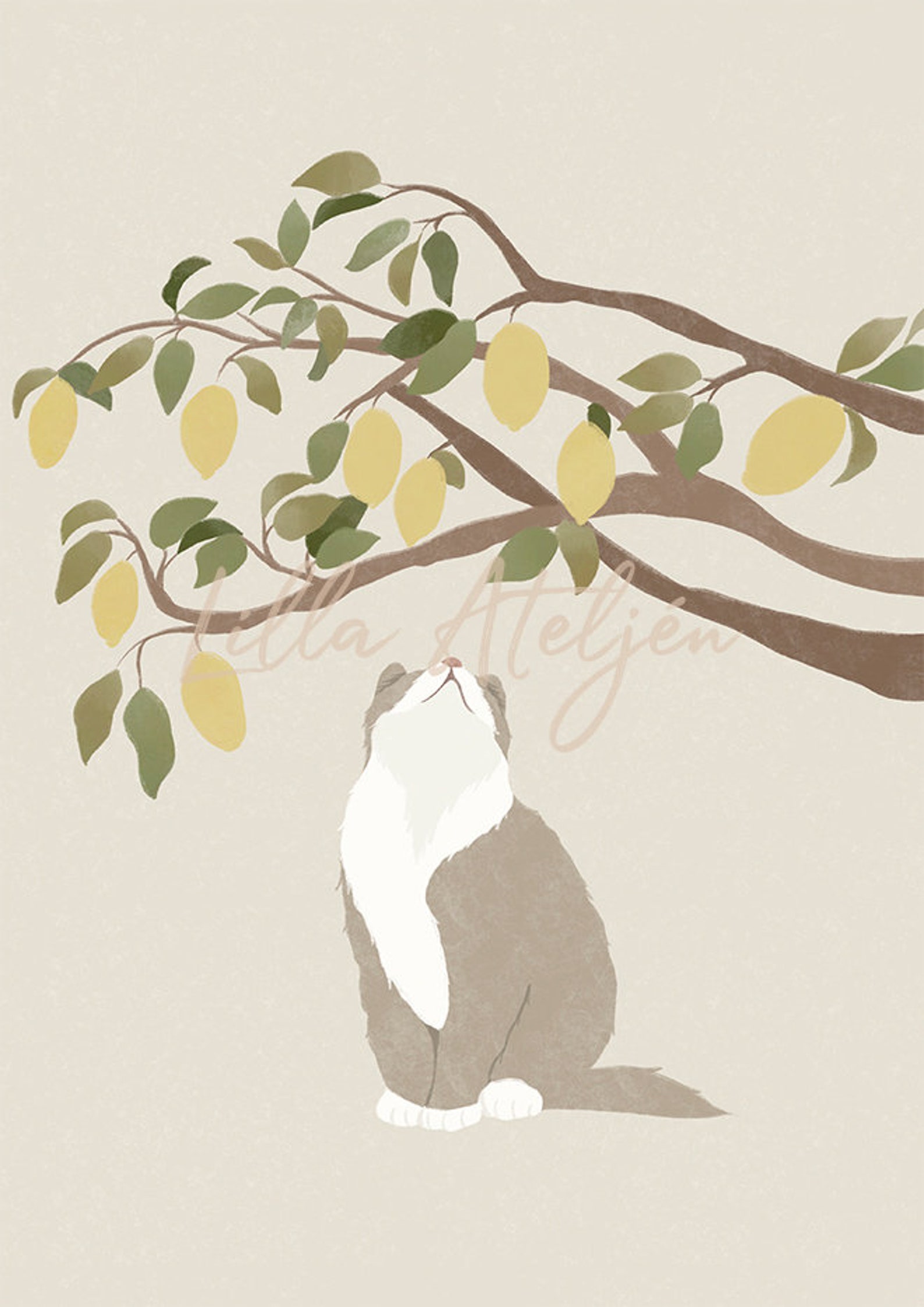 Lemon Cat Wall Art Printable Wall Art Cat Poster Lemon Wall Decor Cat ...