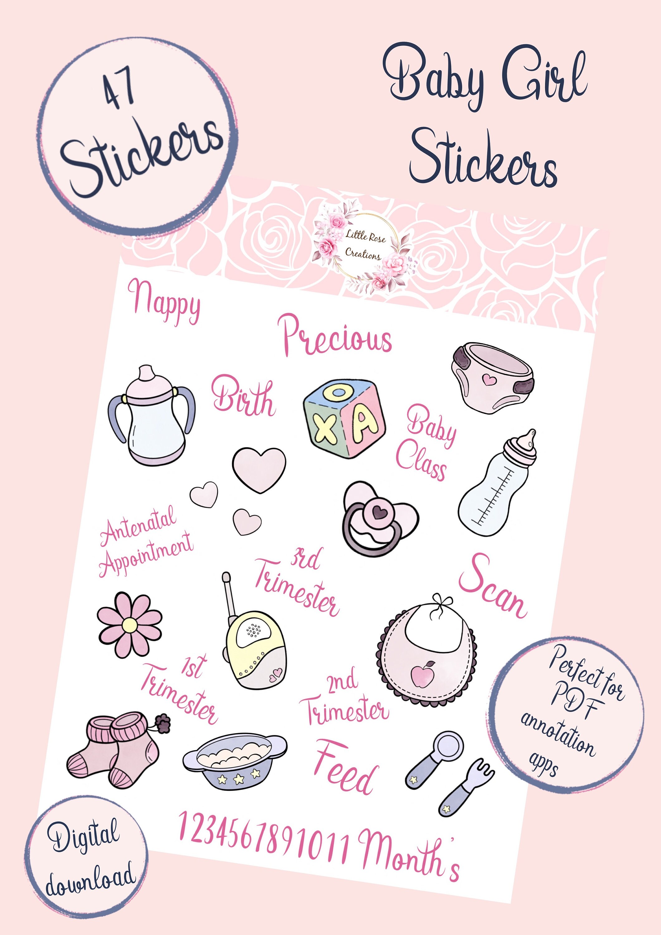 47 Digital Download Baby Girl Stickers/ Journal/ planner/ | Etsy