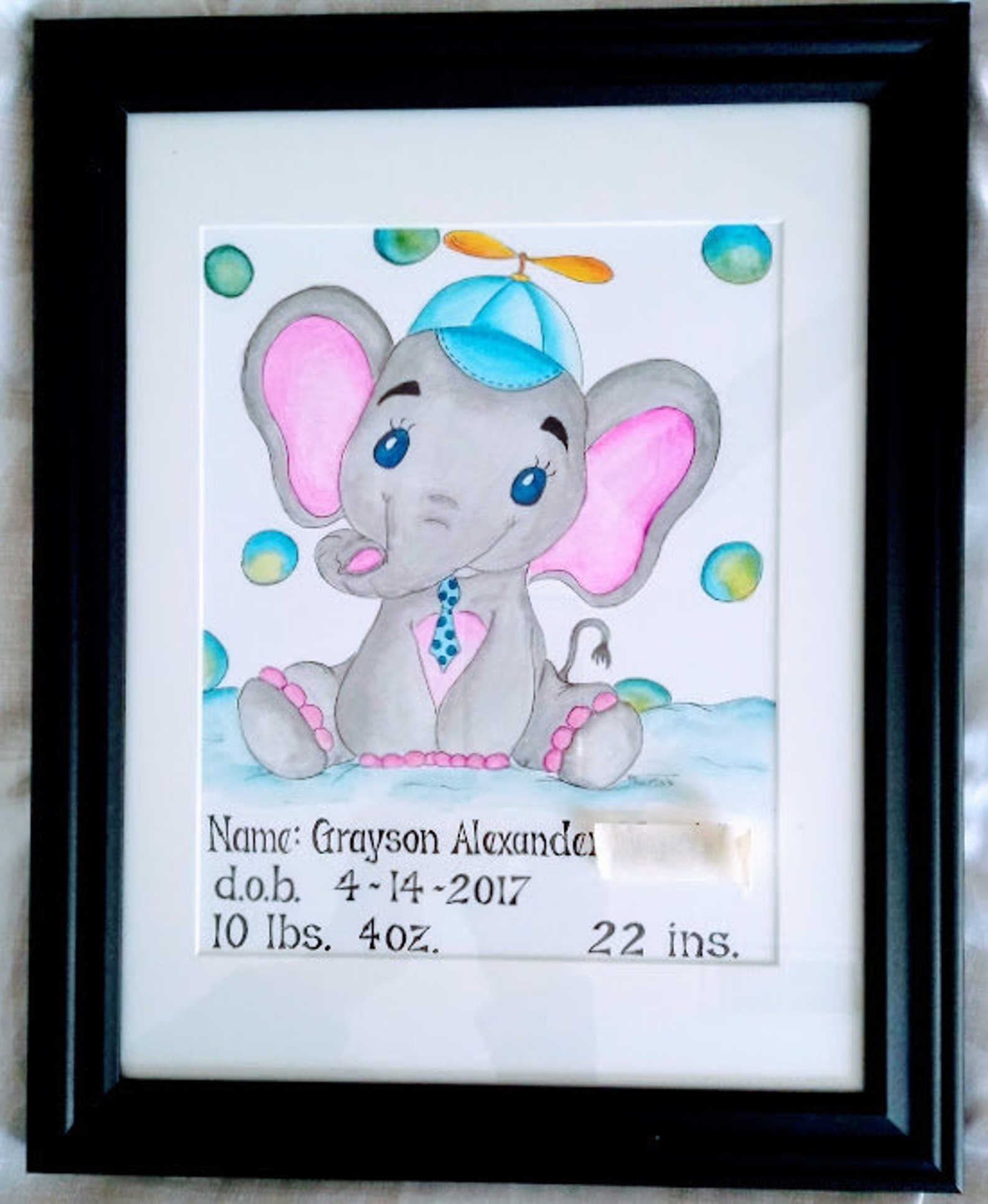 Hand painted watercolor framed picture baby birth keepsake - Etsy.de