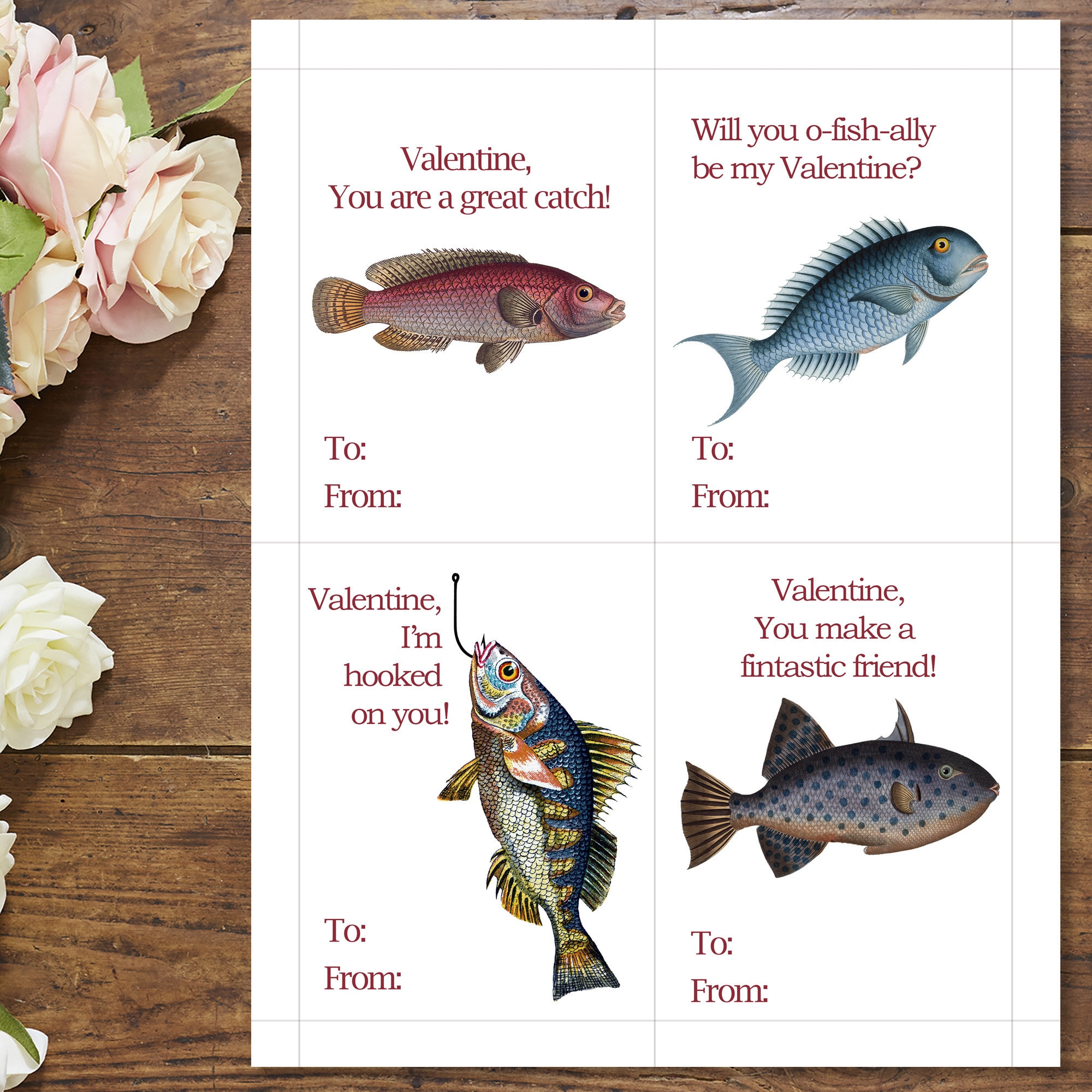 Printable Fish Valentine's Cards for Kids Digital | Etsy