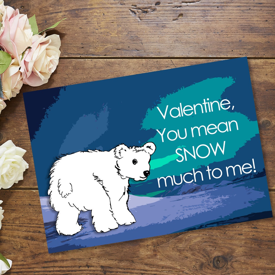 Printable Polar Bear Valentine's Card- Digital Download - Etsy
