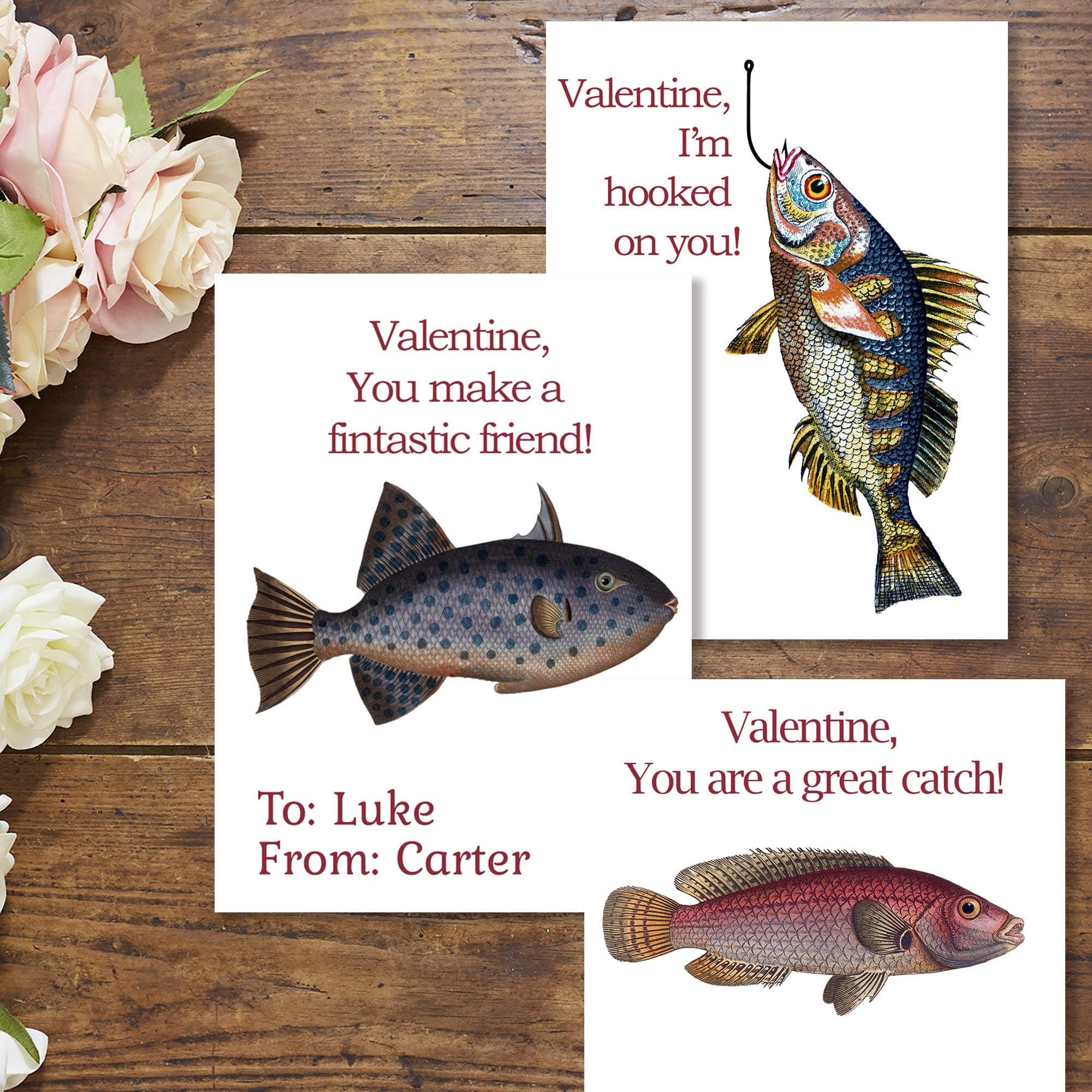 Personalized and Printable Fish Valentine's Cards for Kids- Digital ...