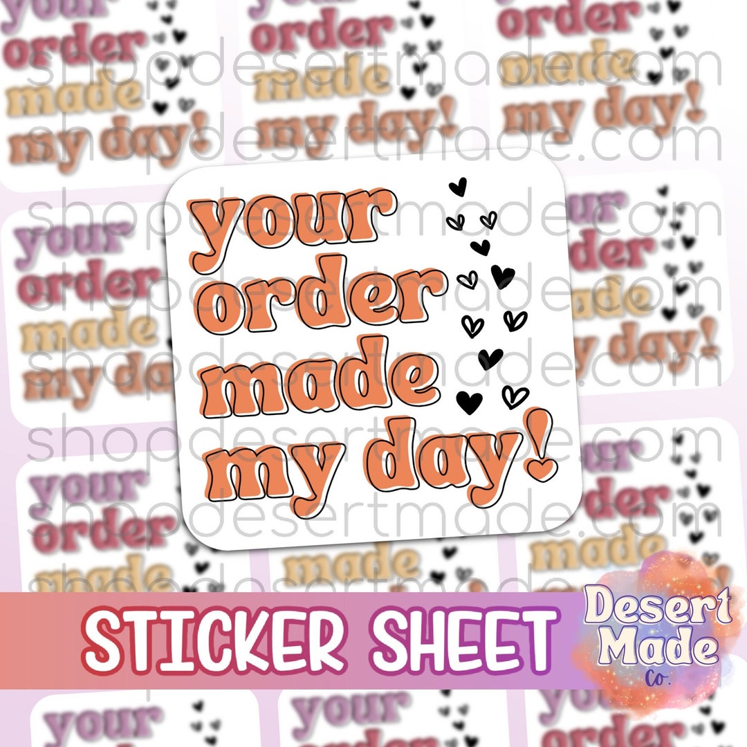 Your Order Made My Day Aesthetic Thank You Stickers Orange Etsy Shop ...